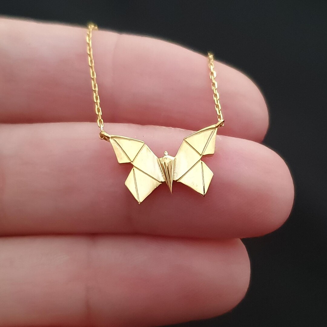 10k 14k 18k Solid Gold Origami Butterfly Necklace, Dainty Butterfly ...
