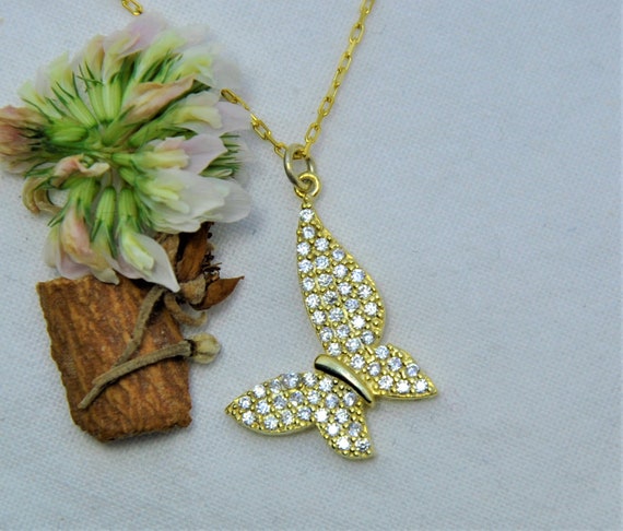 10k 14k 18k Solid Gold Butterfly Necklace Butterfly Gold - Etsy