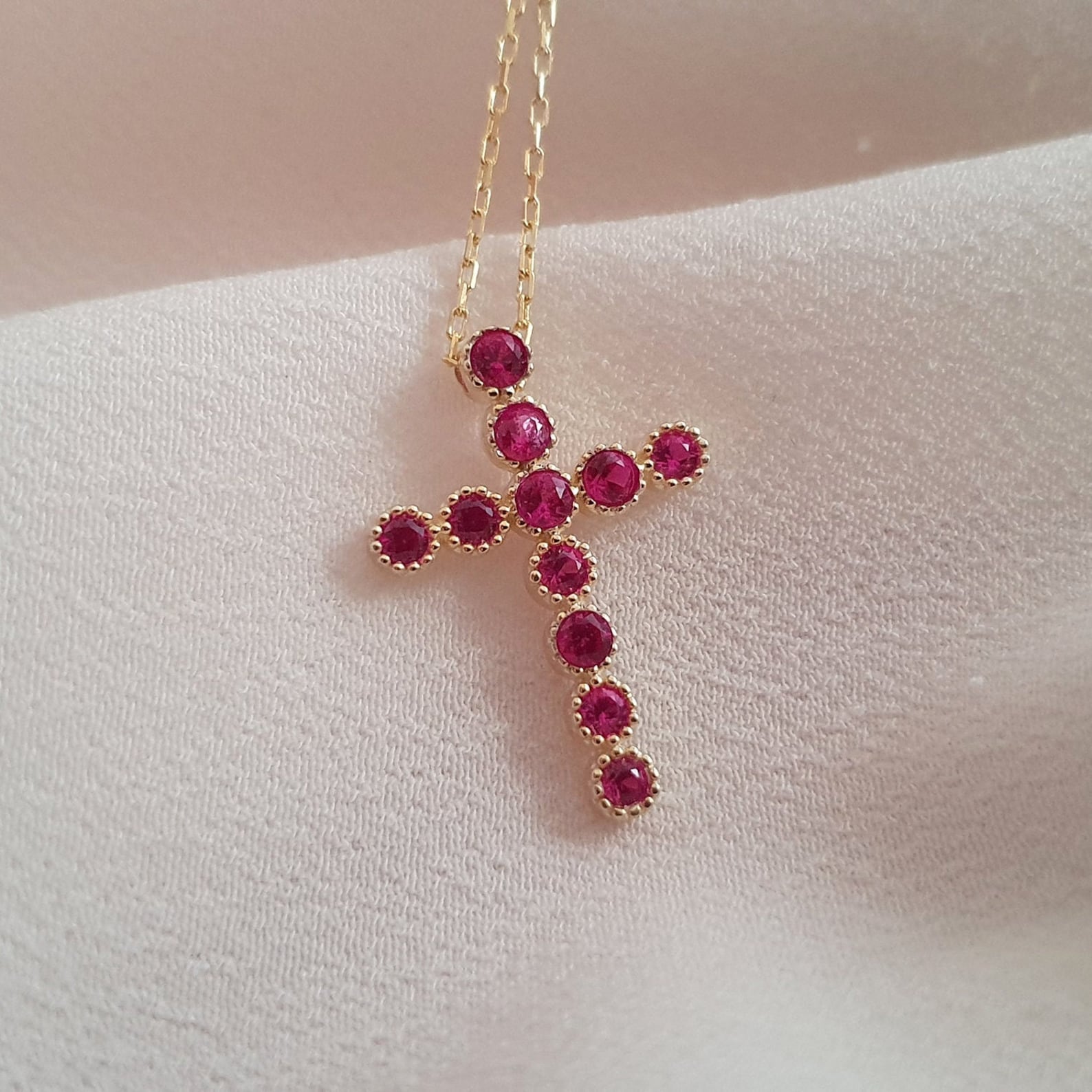 10k 14k 18k Solid Gold Ruby Cross Necklace, Cross Ruby Necklace for ...