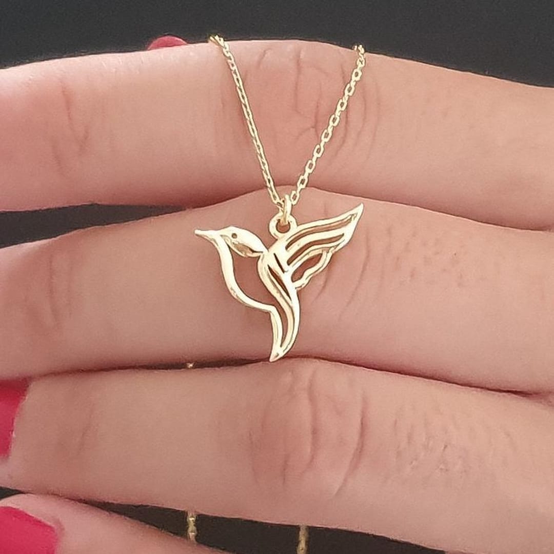 10k 14k 18k Solid Gold Hummingbird Necklace, Pigeon Charm Necklace for ...