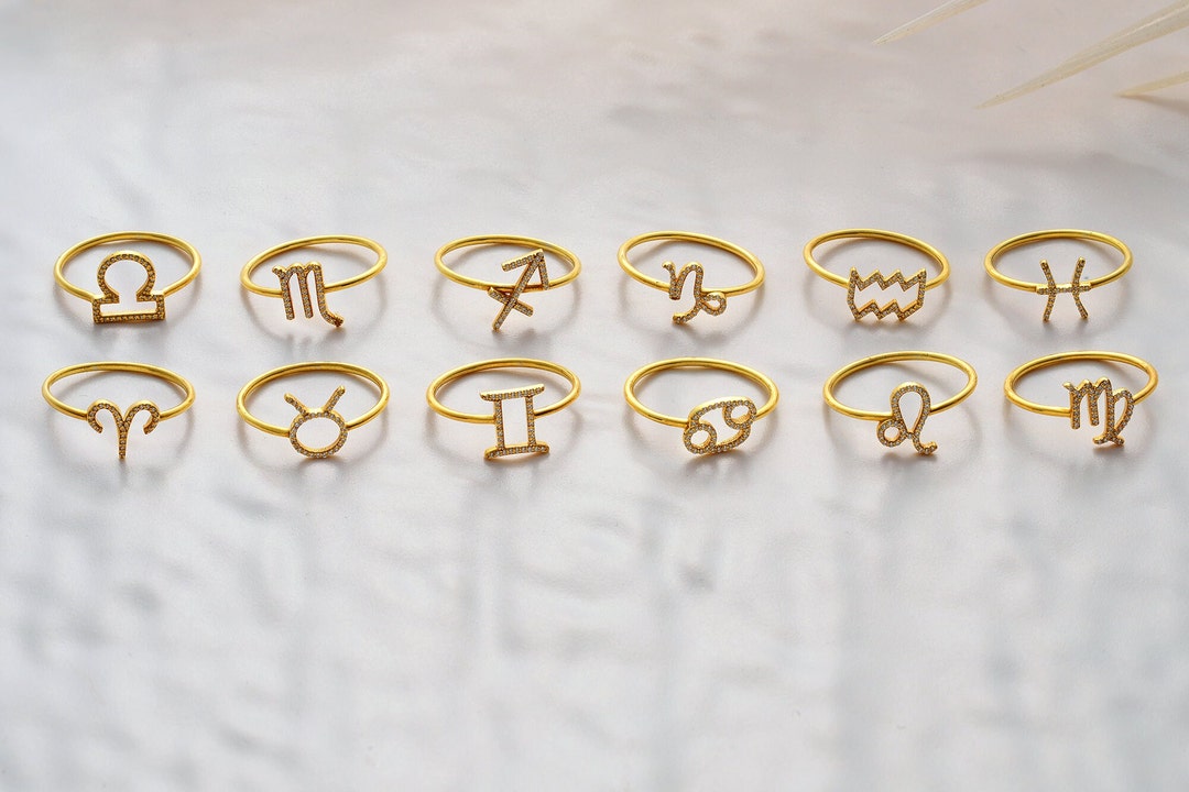 Solid Gold Zodiac Sign Ring, Tiny Zodiac Ring for Gift, Dainty ...
