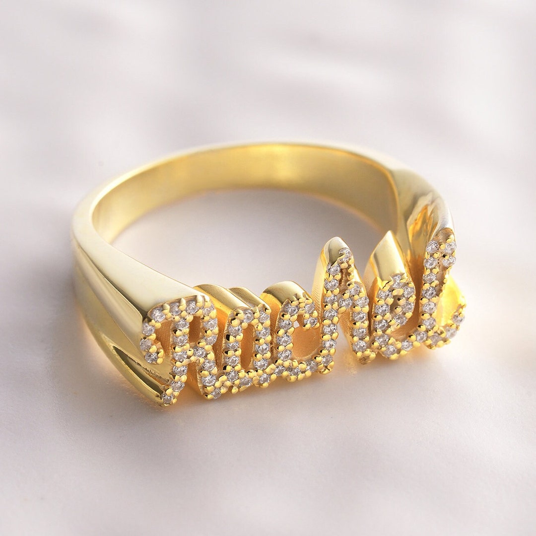 10k 14k 18k Solid Gold Custom Name Ring, Personalized Name Ring, Real ...