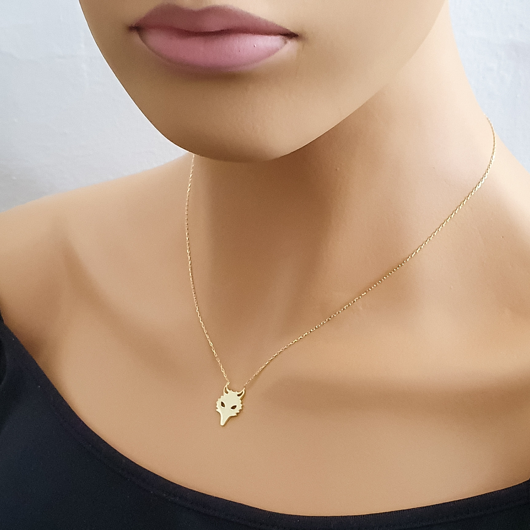 10k 14k 18k Solid Gold Wolf Necklace, Dainty Wolf Head Charm Necklace ...