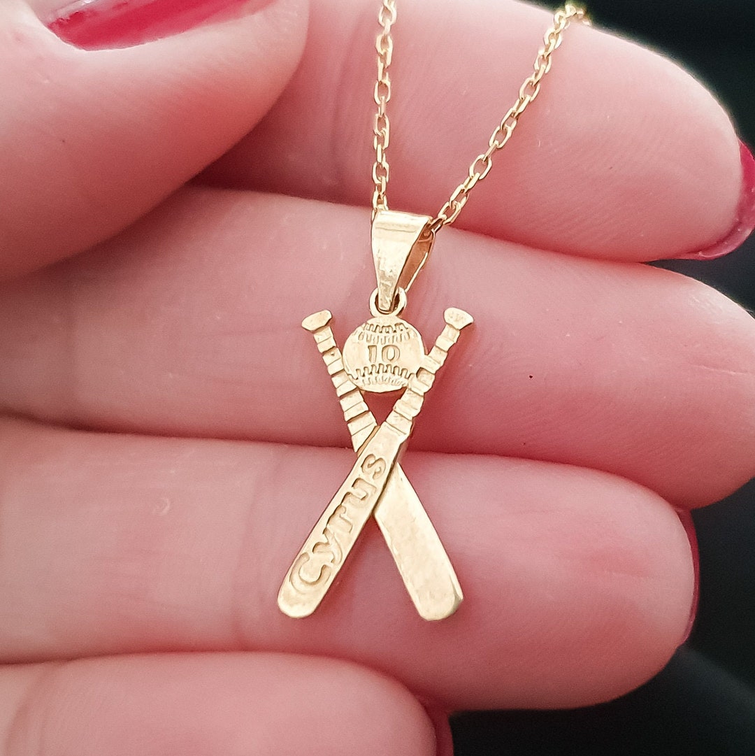 10k 14k 18k Solid Gold Personalized Baseball Bat Necklace, Custom Name ...