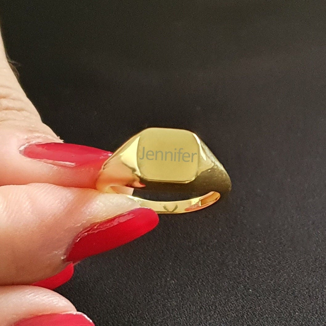10k 14k 18k Solid Gold Square Signet Ring, Personalized Signet Ring for ...