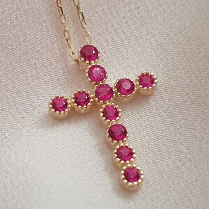 10k 14k 18k Solid Gold Ruby Cross Necklace, Cross Ruby Necklace for Women, July Birthstone Cross ...