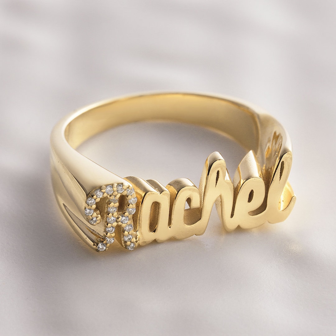 Solid Gold Custom Name Ring, Personalized Nameplate Ring, 10k 14k 18k ...