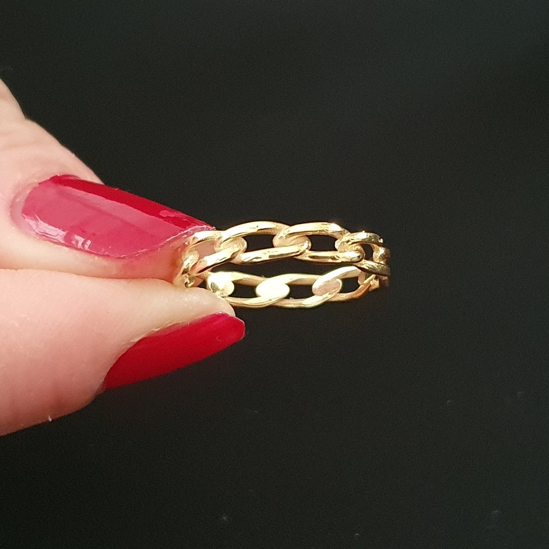 10k 14k 18k Solid Gold Link Chain Ring, Wedding Band for Women, Engagement Ring for Her, Real ...