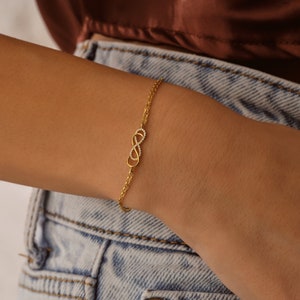 10k 14k 18k Solid Gold Infinity Bracelet, Dainty Infinity Charm ...