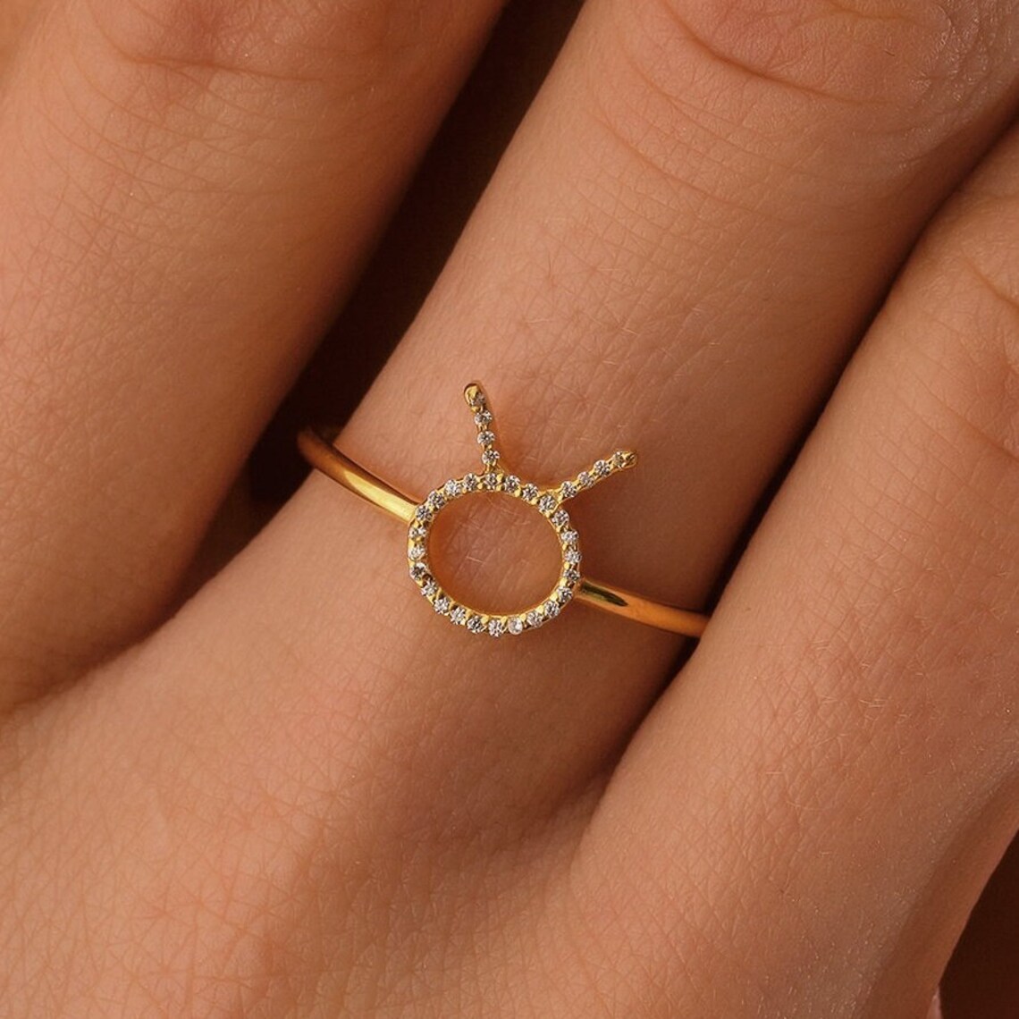 10k 14k 18k Solid Gold Zodiac Taurus Ring, Dainty Taurus Sign Ring ...