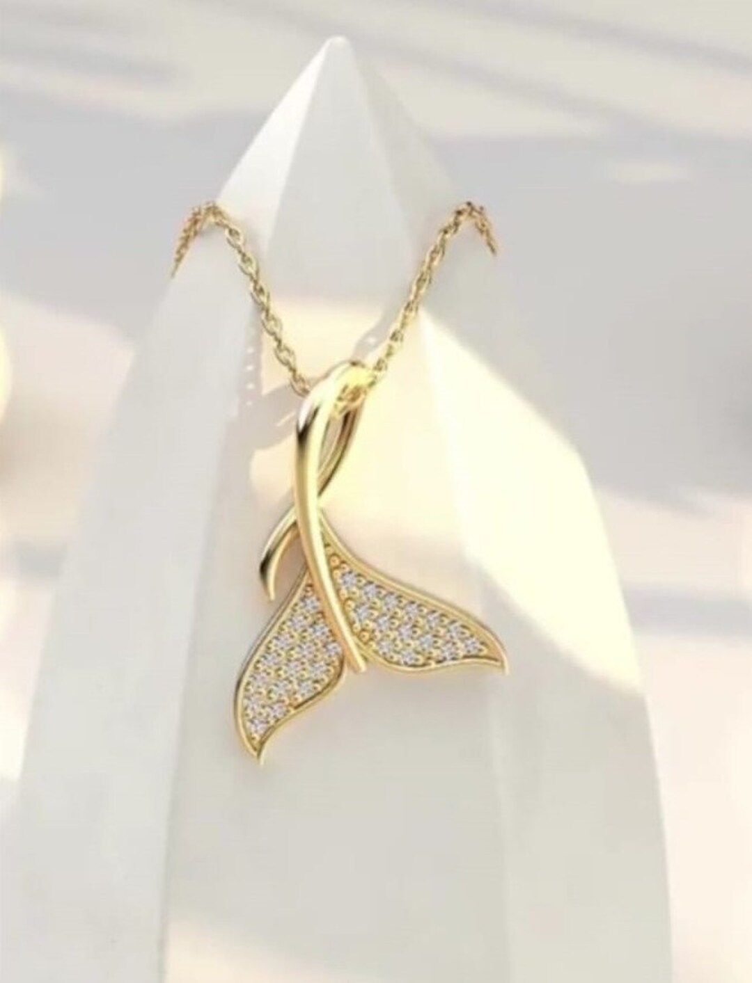 10K 14K 18K Solid Gold Mermaid Tail Necklace, Gold Fish Charm, Handmade ...