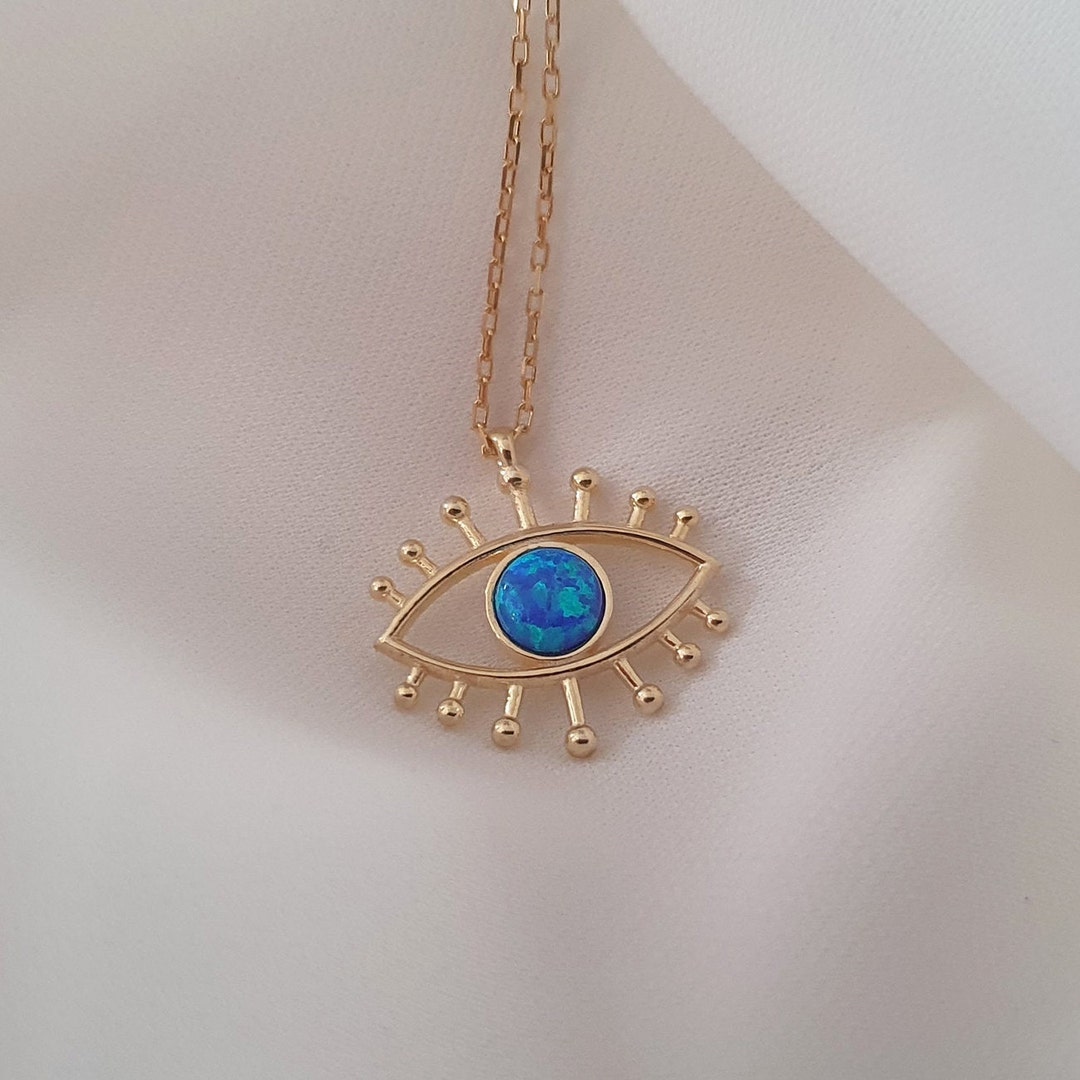 10k 14k 18k Solid Evil Eye Necklace, Dainty Protection Necklace for ...