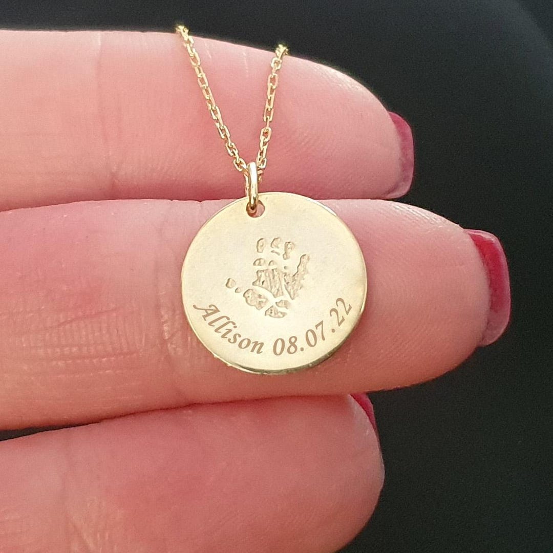 10k 14k 18k Solid Gold Actual Handprint Necklace,personalized Handprint ...