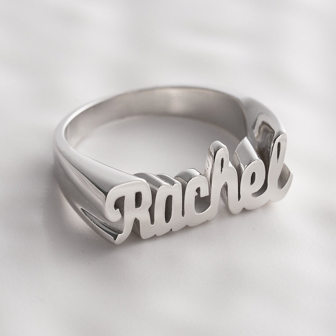 10k 14k 18k Solid Gold Custom Name Ring, Personalized Nameplate Ring ...