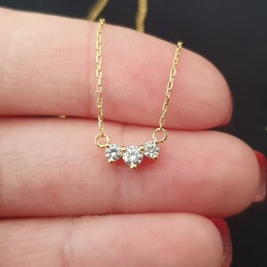 Diamond 3 Stone Necklace, Natural Diamond Cluster Necklace for Wife, Solid Gold Trio Diamond ...
