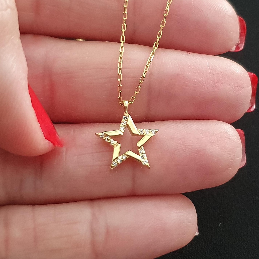 10k 14k 18k Solid Gold Star Necklace, Star Charm Necklace for Mom ...