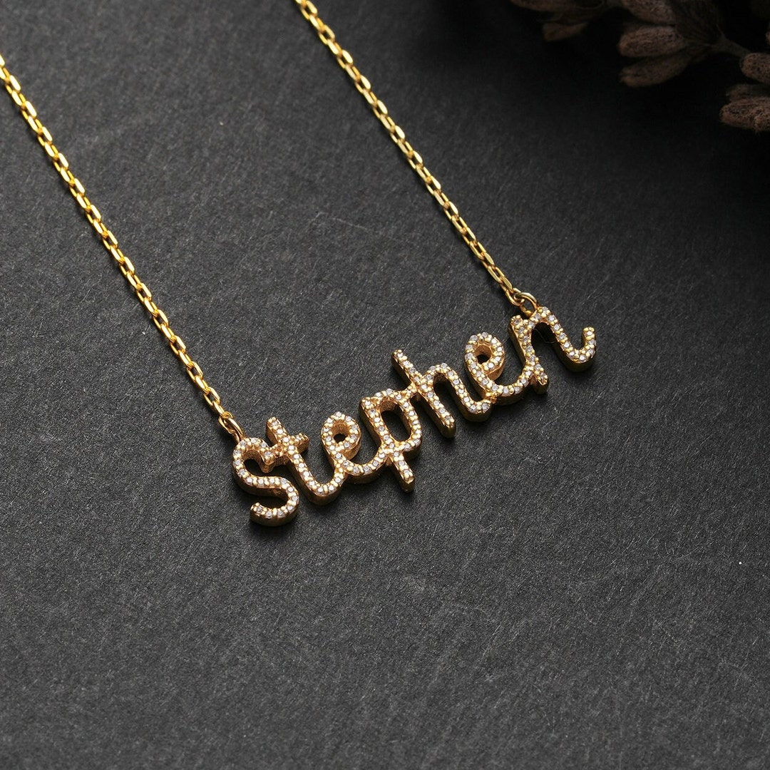 10k 14k 18k Solid Gold Custom Name Necklace, Customized Name Necklace ...
