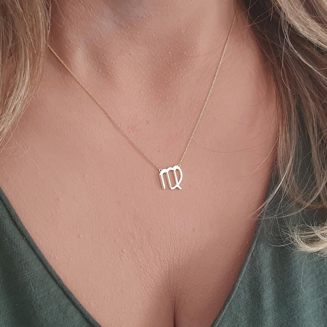 10k 14k 18k Solid Gold Zodiac Virgo Sign Necklace, Virgo Charm Necklace ...