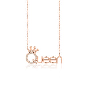 10k 14k 18k Solid Gold Queen Necklace, Dainty Crown Charm Necklace for ...
