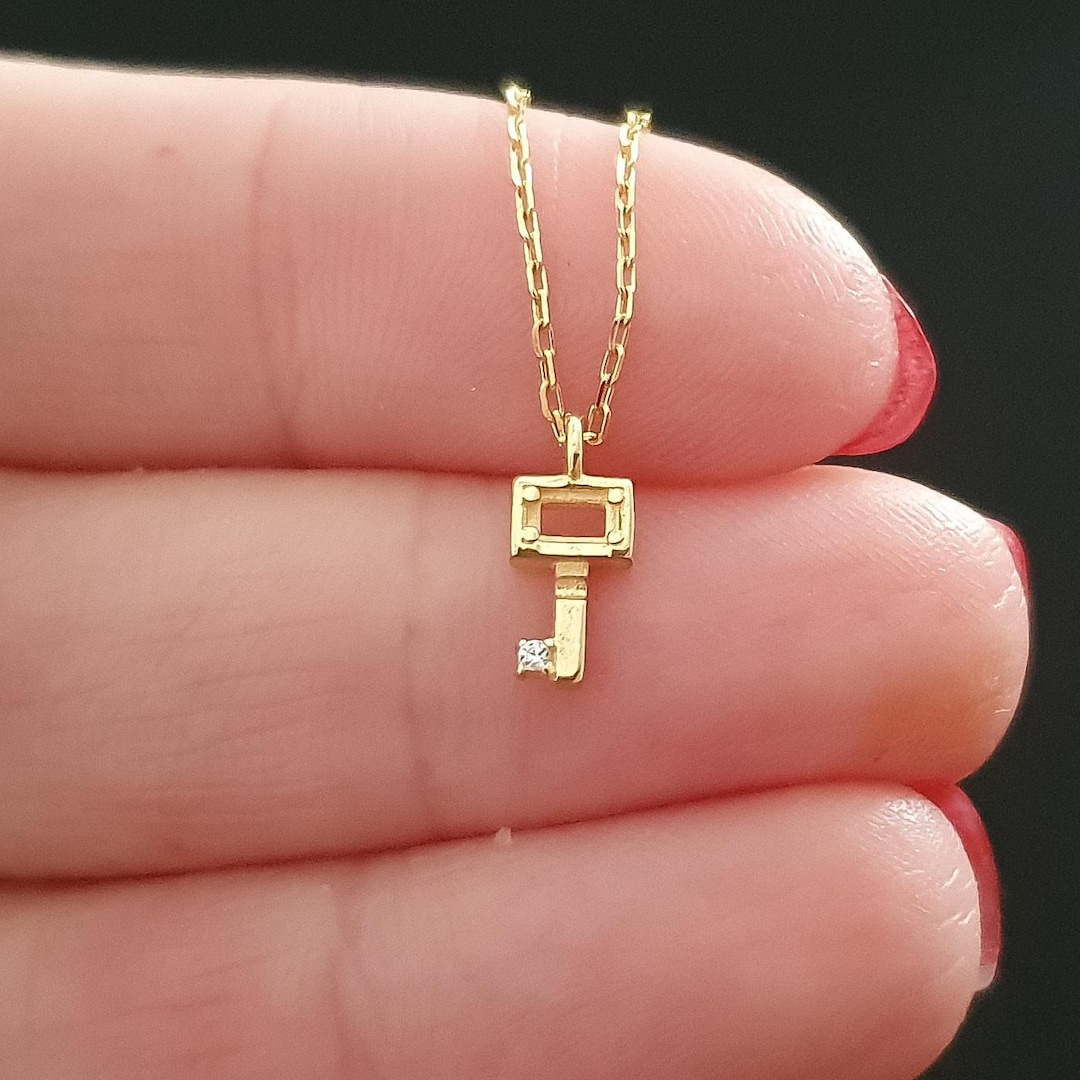10k 14k 18k Solid Gold Tiny Key Necklace,real Gold Key Necklace ...