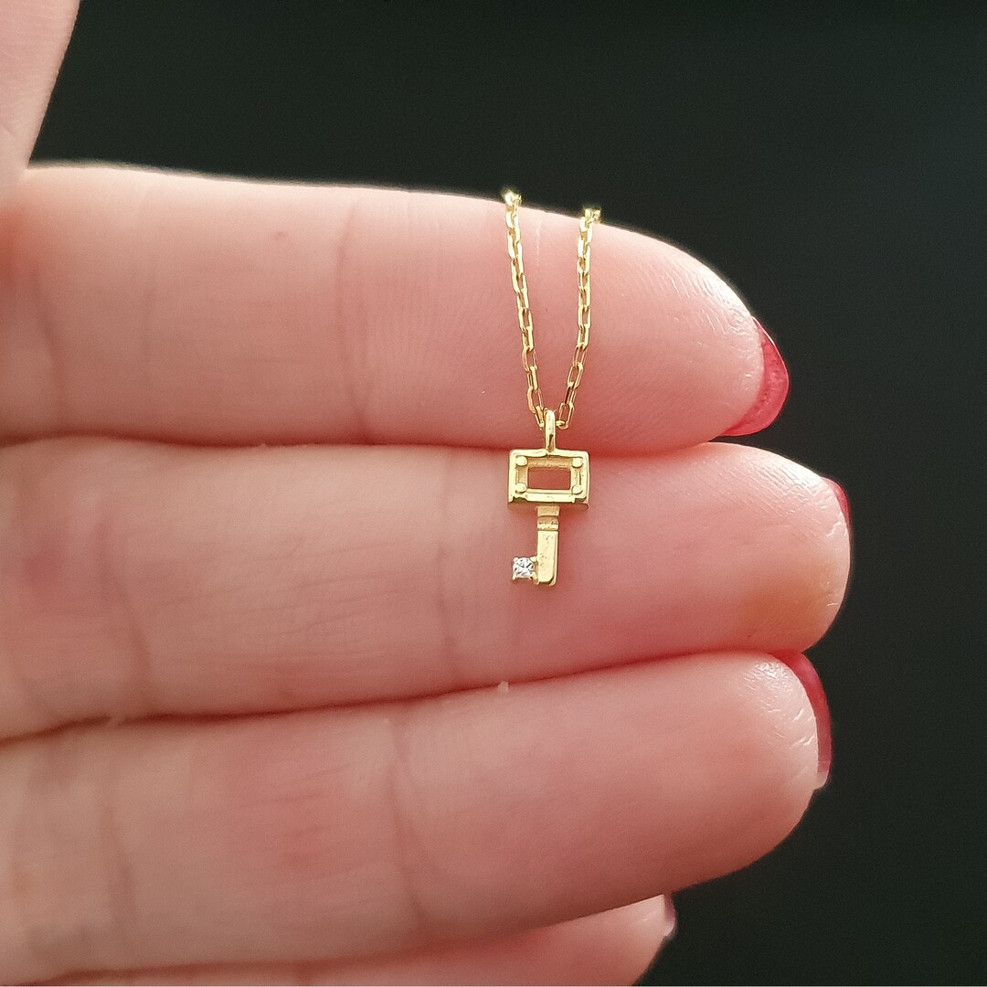 10k 14k 18k Solid Gold Tiny Key Necklace,real Gold Key Necklace ...