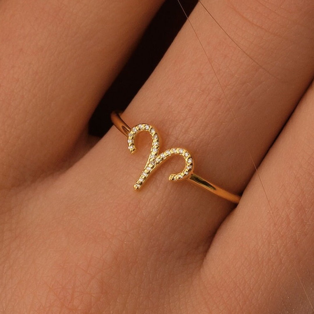 Solid Gold Zodiac Aries Ring, Dainty Aries Sign Ring, Minimalist ...
