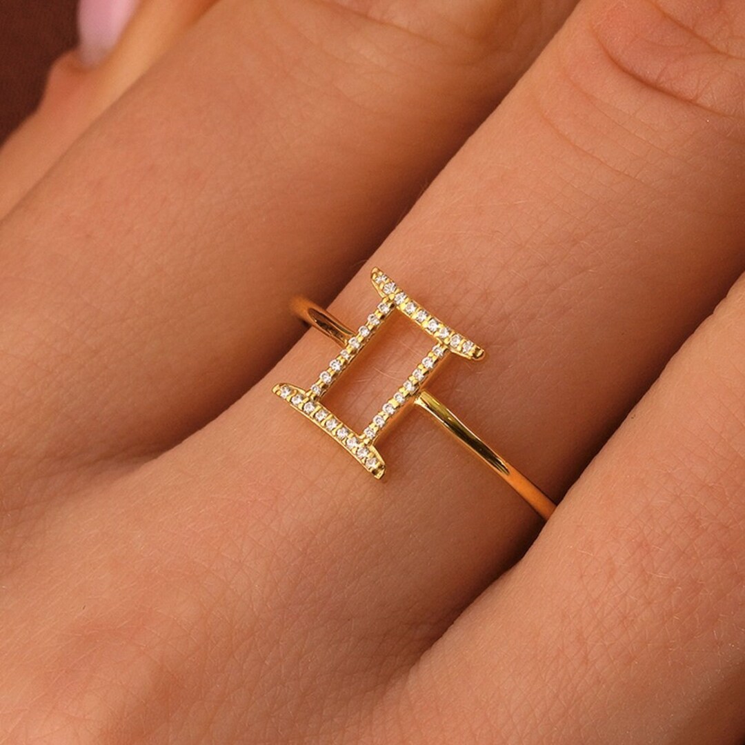 Solid Gold Zodiac Gemini Ring, Dainty Gemini Sign Ring, 10k 14k 18k ...