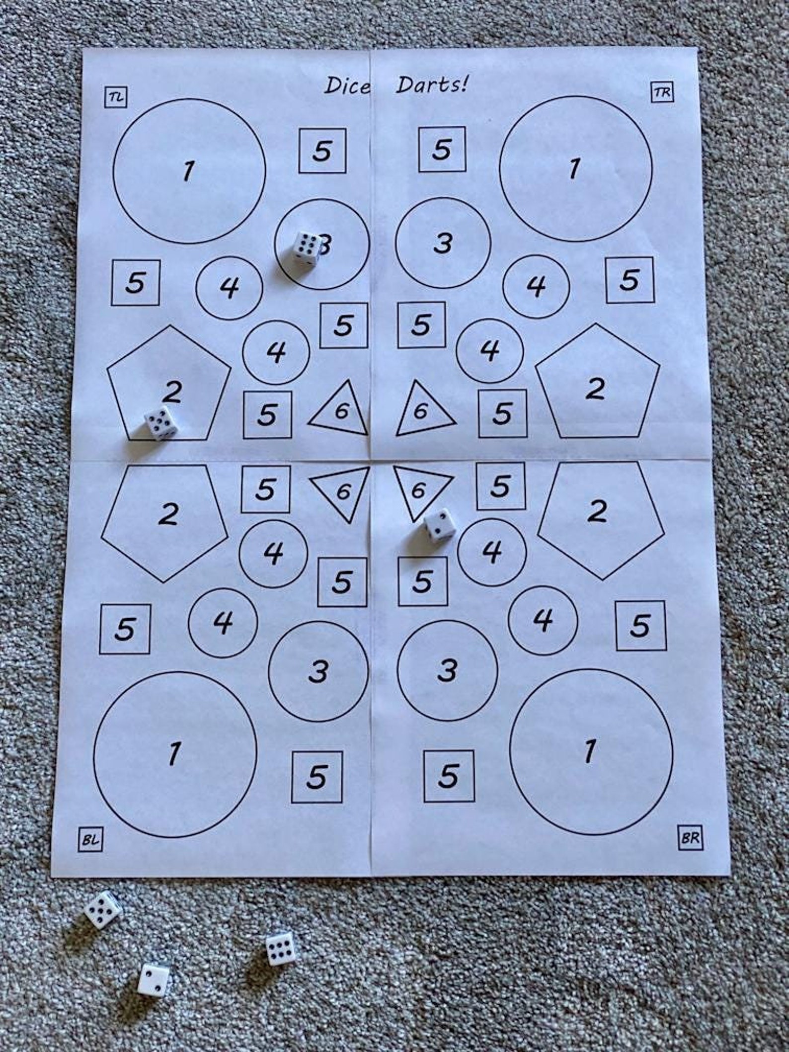 Dice Darts - Printable Game Board - Etsy