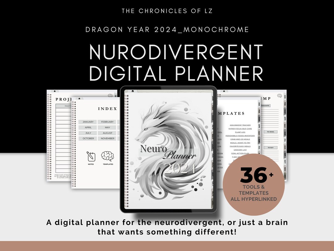 Neurodivergent Planner 2024 Digital Planner Dragon Theme - Etsy