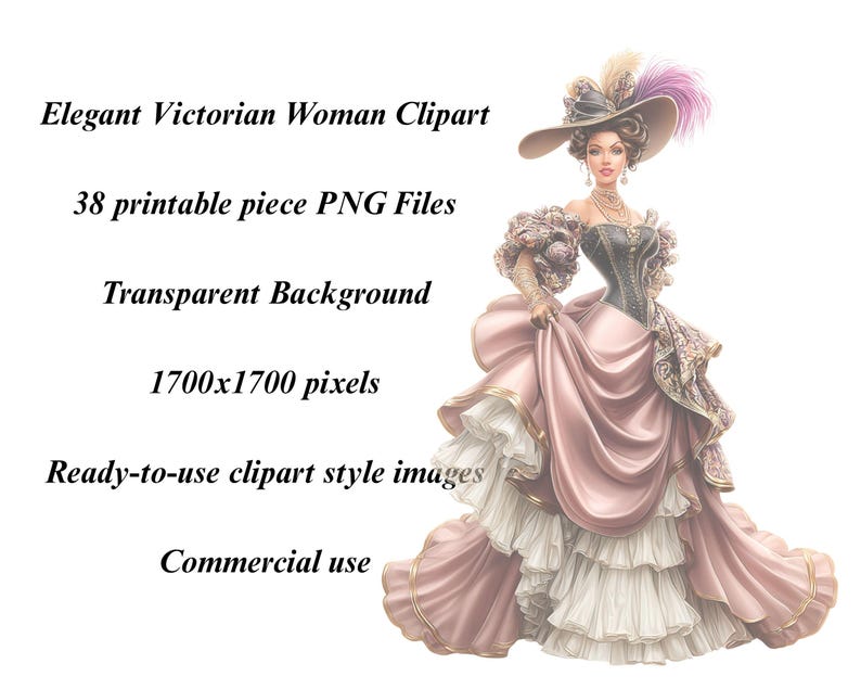 Elegant Victorian Woman Clipart 38 PNG Bundle: Piece Printable Art ...