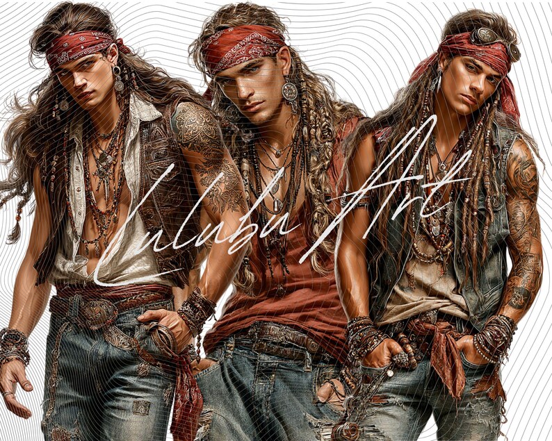 Boho Rocker Man Clipart: 39 PNG Art (digital Download, Piece PNG Files ...