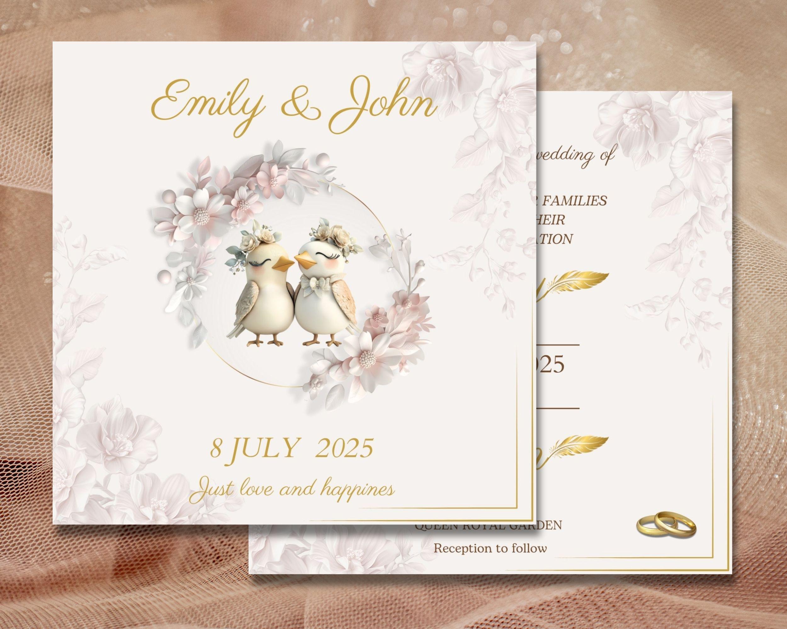 Bird Themed Wedding Invitation, Digital Wedding Invitation ...
