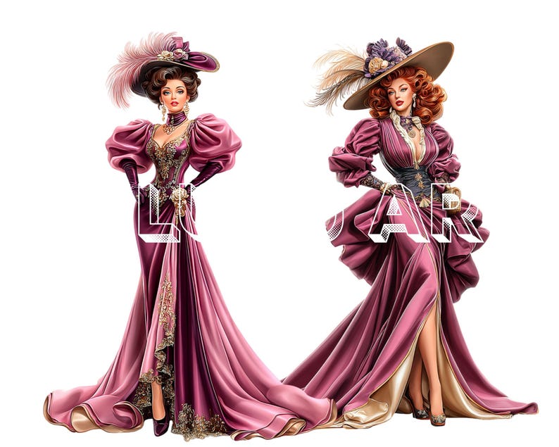 Elegant Victorian Woman Clipart 38 PNG Bundle: Piece Printable Art ...