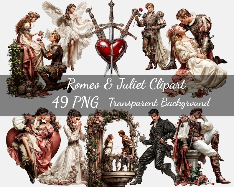 Romeo&juliet Clipart: 49 PNG Art (digital Download, Piece PNG Files ...