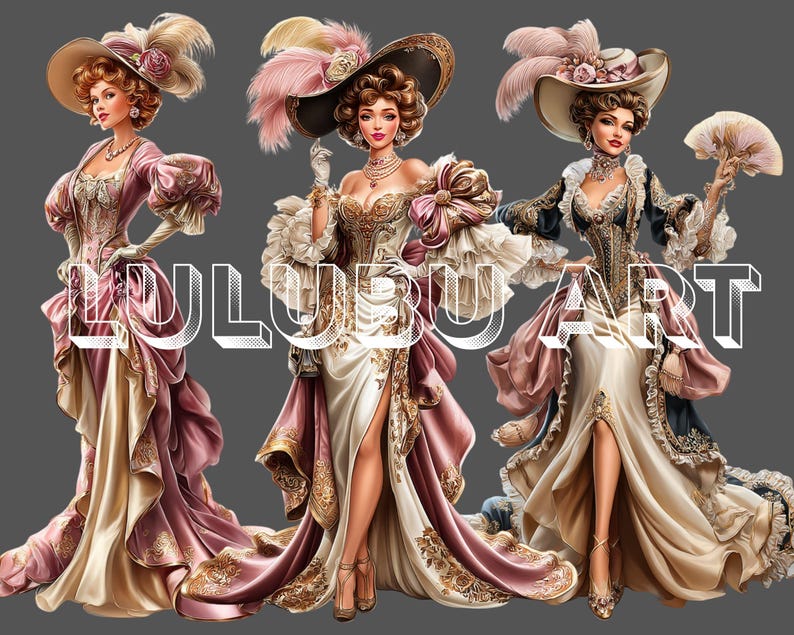 Elegant Victorian Woman Clipart 38 PNG Bundle: Piece Printable Art ...