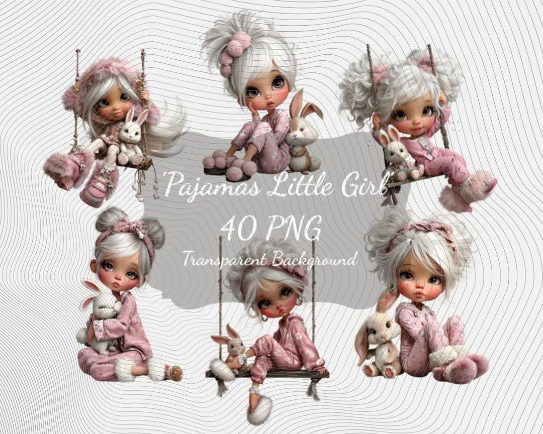 Sleepy Little Girl PNG Clipart: 40 Piece Printable Art (digital ...
