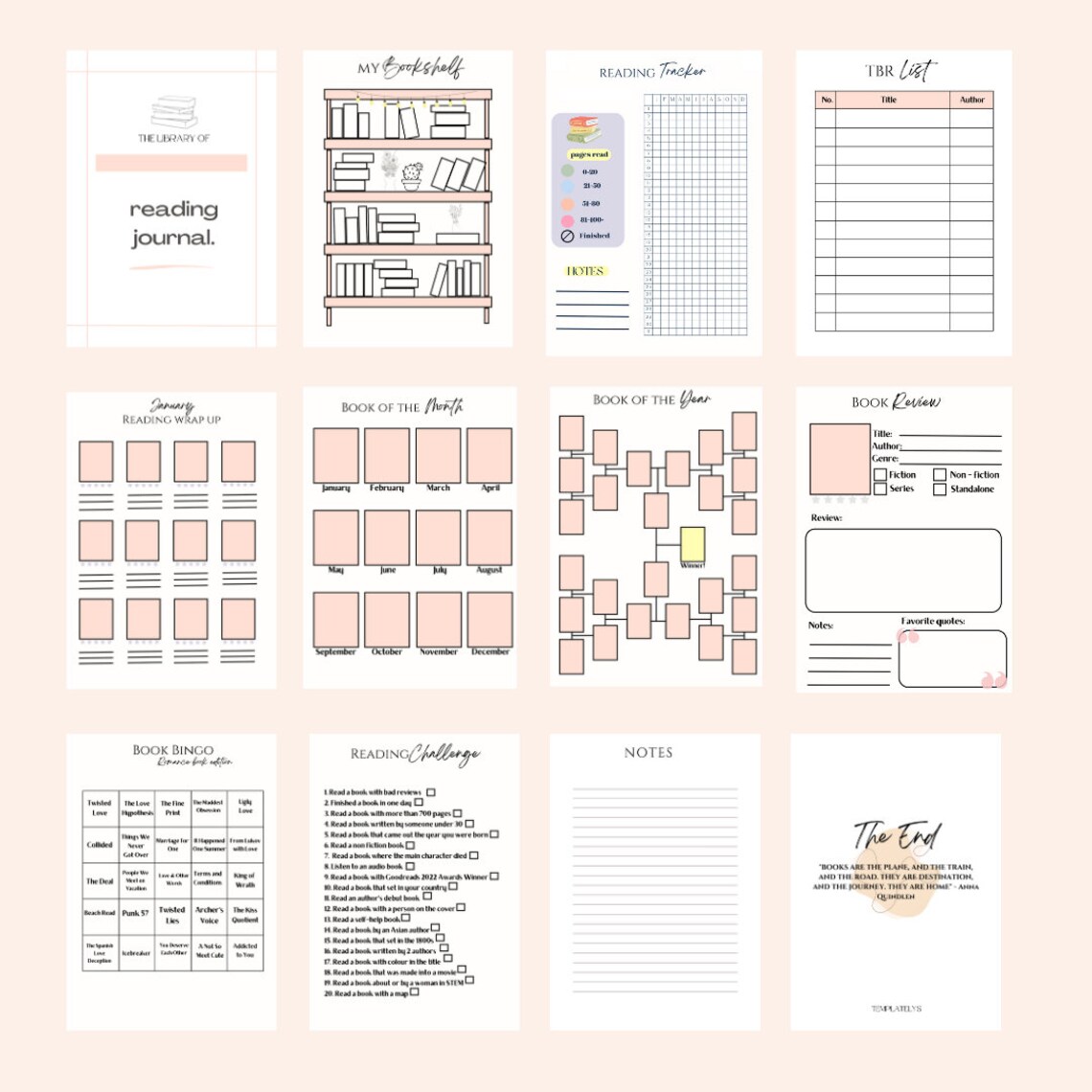 Reading Journal Printable Digital With Monthly Book Wrap-up Minimalist ...