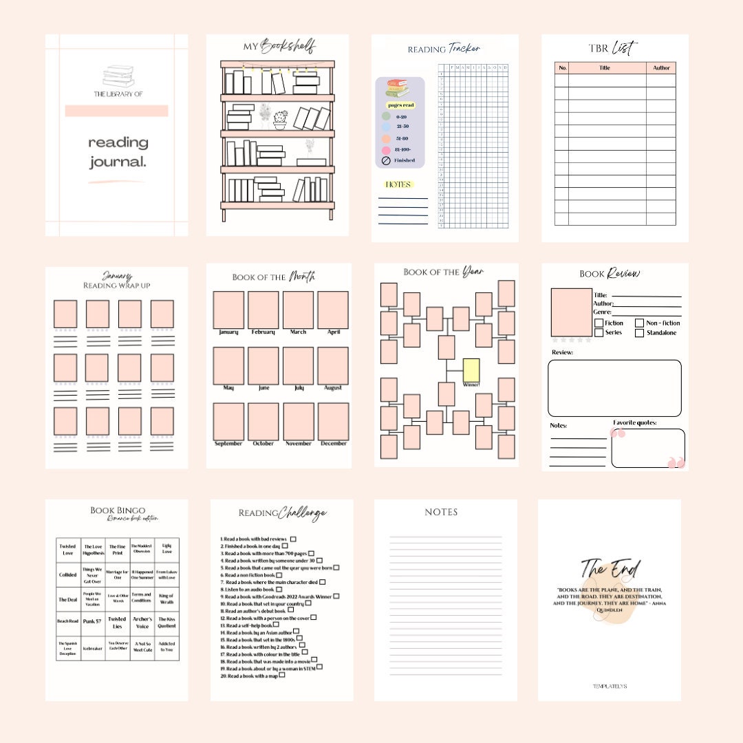 Reading Journal Printable Digital With Monthly Book Wrap-up Minimalist ...