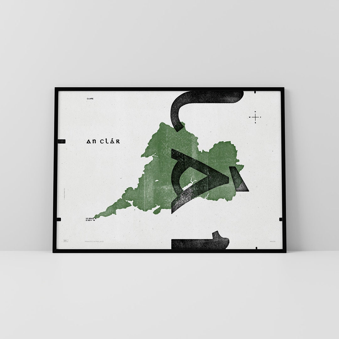 Co. Clare Art Print Ireland Irish Poster Gaelic / Celtic Typographic ...