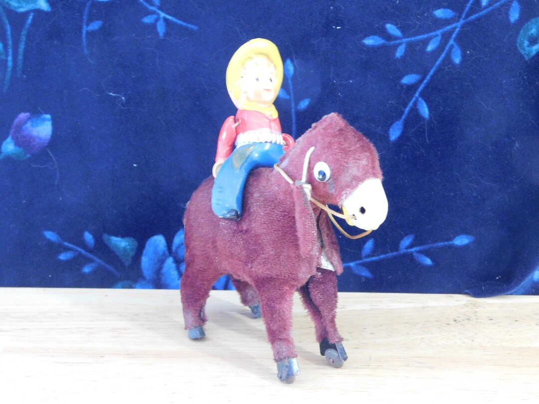 Vintage 1950s Clockwork Wind up Celluloid Cowboy on Donkey, Made in ...