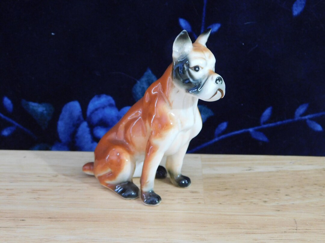 Vintage Boxer Dog Ceramic Figurine, Unmarked, 4" (1960s 1970s MCM Pet ...