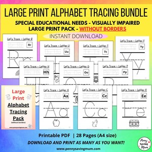 Large Print, Alphabet Tracing, ABC, Special Educational Needs, Visually ...
