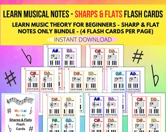 Big Music Notes Flash Cards Full Page Treble G and Bass F Clef Music ...
