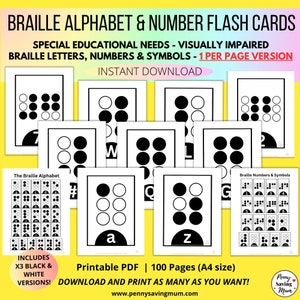 Braille Alphabet Flash Cards, Learn Braille Numbers, Large Print ...