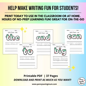 Large Print Phase 2 High Frequency Words, Guided Tracing Activity ...