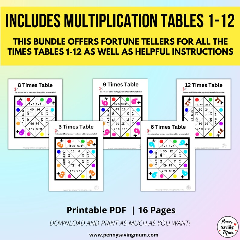 Learn Maths Multiplication Times Tables Game Fortune Teller Bundle - Etsy
