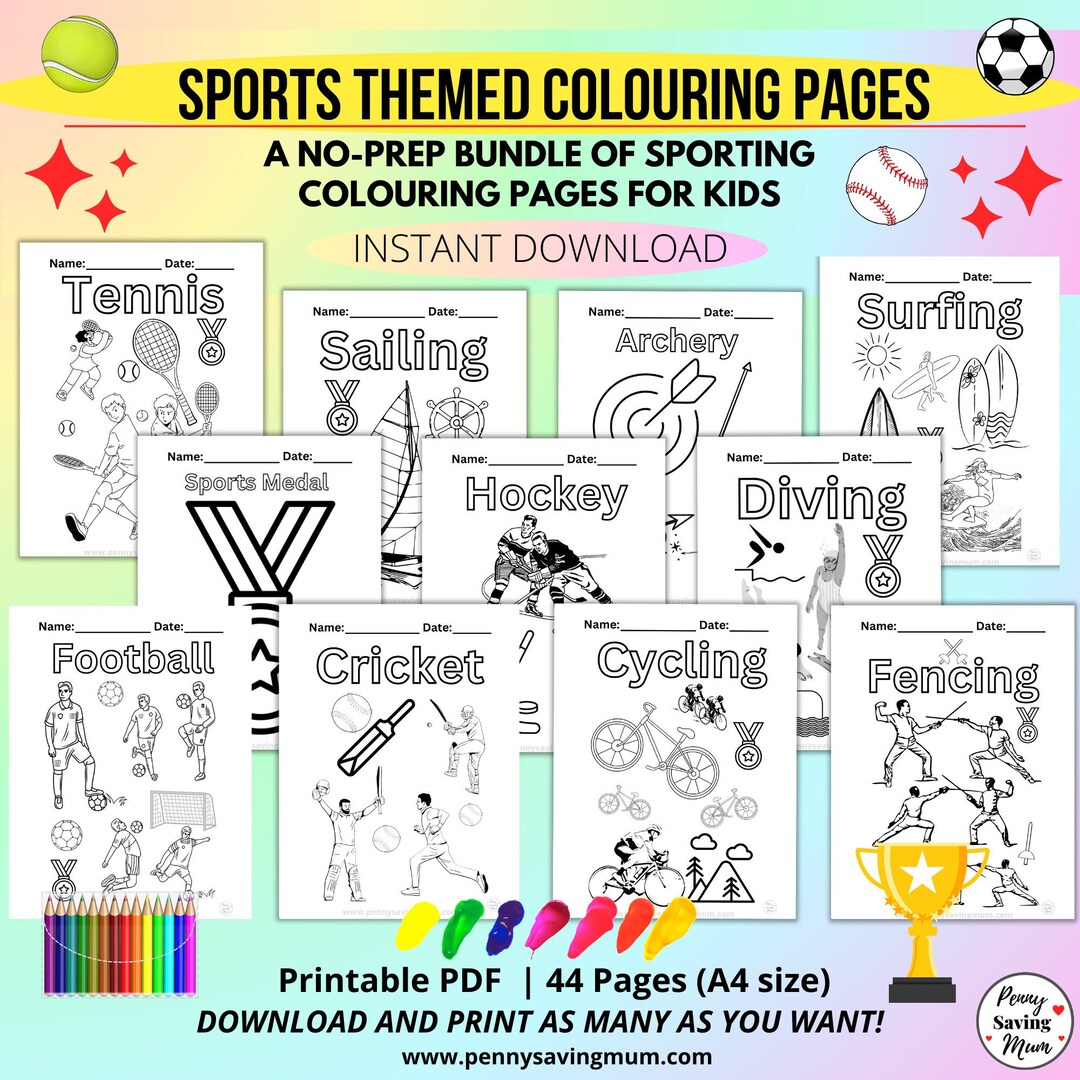 Sports Themed Colouring Pages for Kids, School Sports Day Pack, Fitness ...