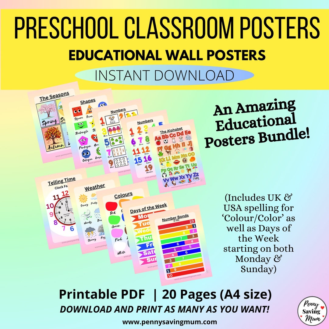 Toddler Preschool Learning Homeschooling Educational Classroom Wall ...