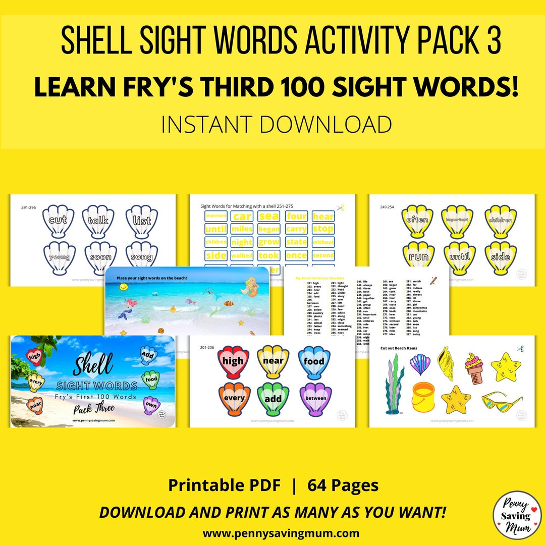 Sight Word Shells Fry's Third 100 Words Printable - Etsy