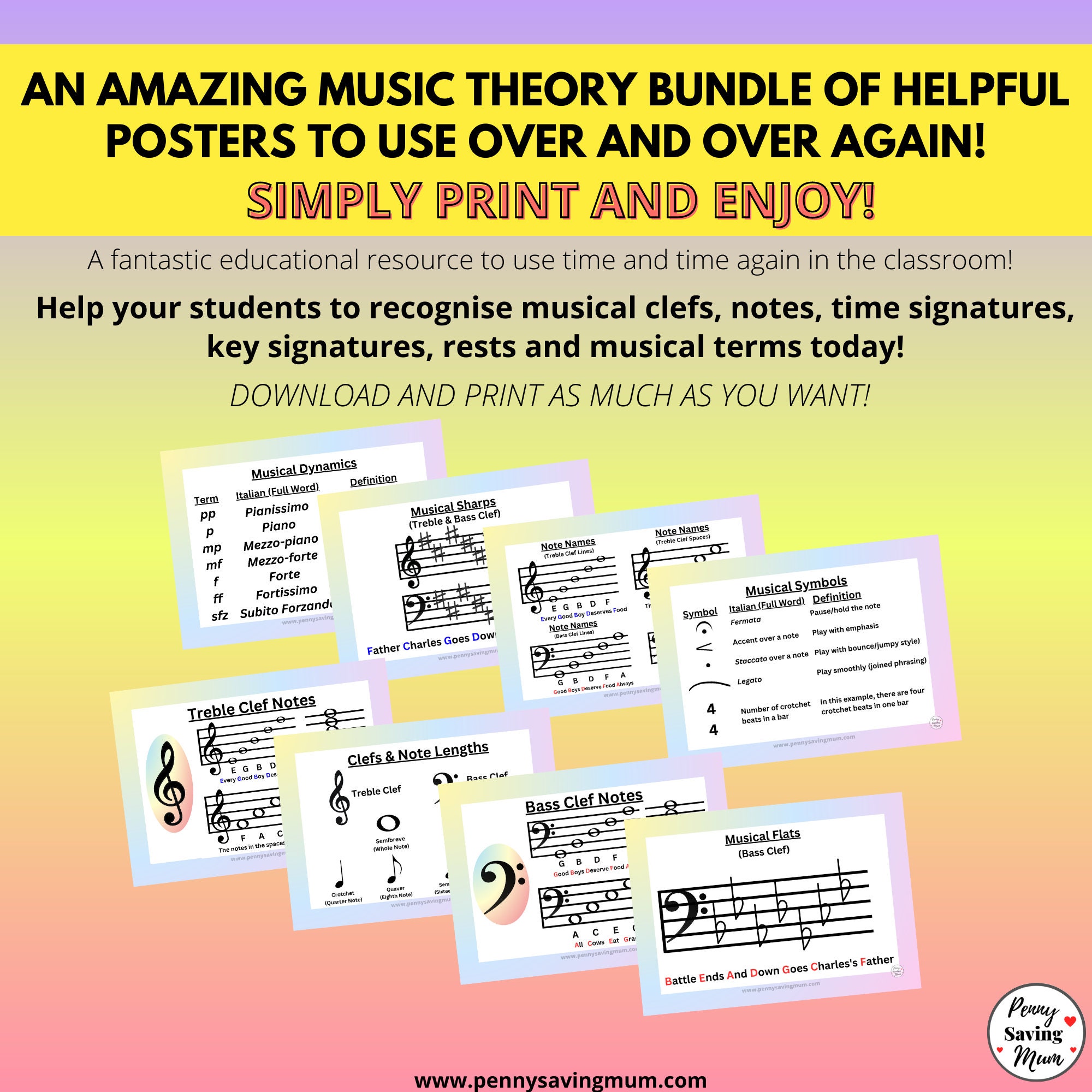 Learn Music Theory, Music Notation, Musical Flash Card Posters, Music ...